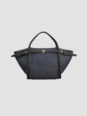 TOD'S Canvas & Leather Shopping Tote Bag - Blue Denim