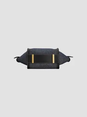 TOD'S Canvas & Leather Shopping Tote Bag - Blue Denim