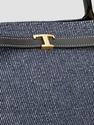 TOD'S Canvas & Leather Shopping Tote Bag - Blue Denim