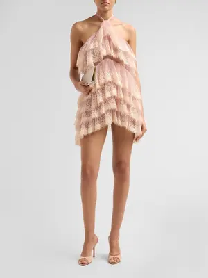 AKNVAS Angelica Ruffled Tiered Cocktail Mini Dress