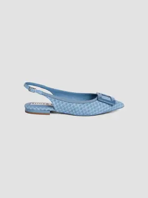 ROGER VIVIER Gommettine Woven Geometric Cotton Ballerina Flats - Denim