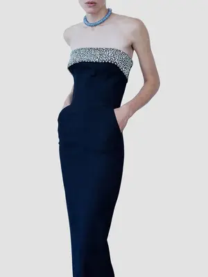 THE NEW ARRIVALS ILKYAZ OZEL Morticia Embelished Strapless Gown