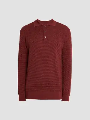 Eton Merino Wool Popcorn Stitch Polo Sweater - Red