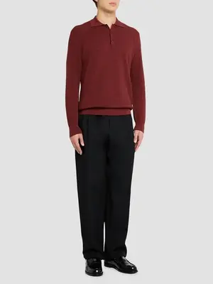 Eton Merino Wool Popcorn Stitch Polo Sweater