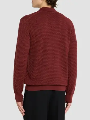 Eton Merino Wool Popcorn Stitch Polo Sweater