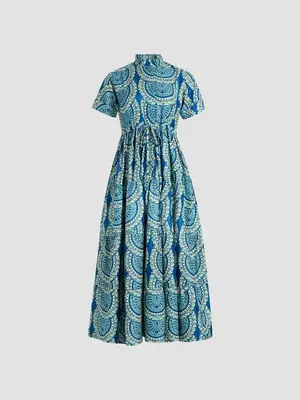 ELISAMAMA Olori Printed Midi-shirtdress - Blue