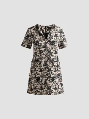 TOCCIN Blythe Palm Tree Jacquard Mini Shift Dress - Jet Natural