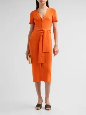 TOCCIN Agnes Ribbed Tie-front Midi Dress