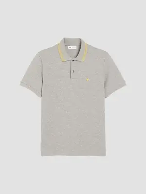 AMI Paris De Coeur Tipped Slim-fit Polo Shirt - Gris Chine Clair Jaune