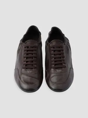Prada Collapse Leather Sneakers - Brown