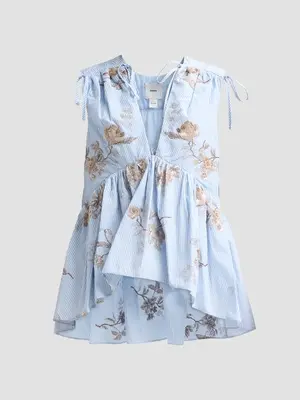 AKNVAS Lamia Embroidered Poplin Top - Multi Blue