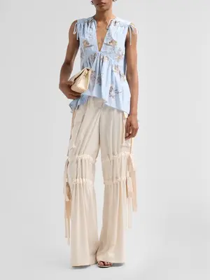 AKNVAS Lamia Embroidered Poplin Top - Multi Blue