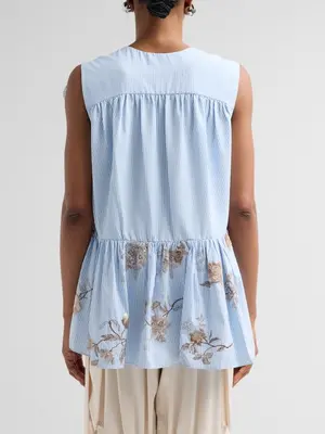AKNVAS Lamia Embroidered Poplin Top - Multi Blue