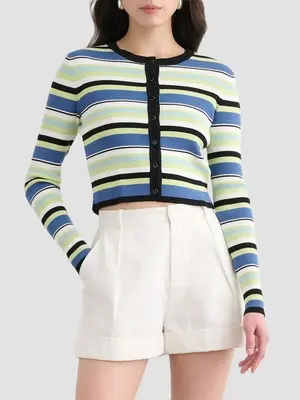TOCCIN Zoe Striped Fitted Crop Cardigan