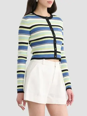 TOCCIN Zoe Striped Fitted Crop Cardigan