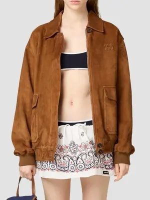 Miu Miu Suede Blouson Jacket - Brown