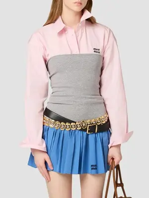 Miu Miu Poplin And Jersey Mini Skirt - Grey