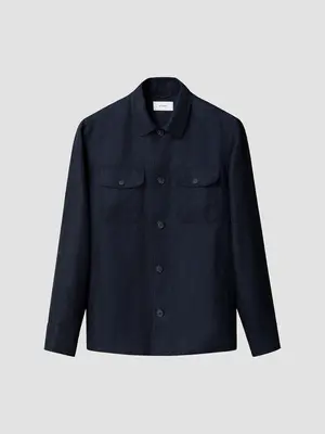 Eton Herringbone Linen-blend Shirt Jacket - Navy