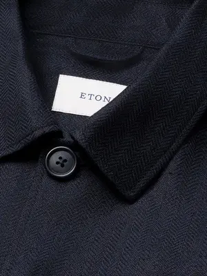 Eton Herringbone Linen-blend Shirt Jacket - Navy
