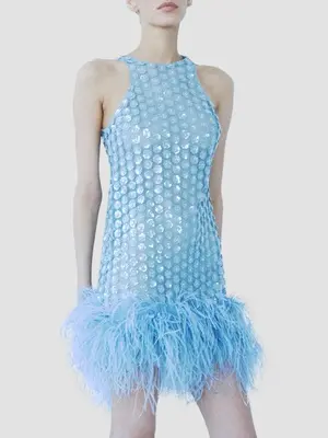 THE NEW ARRIVALS ILKYAZ OZEL Bixi Sequined Feather-trim Minidress