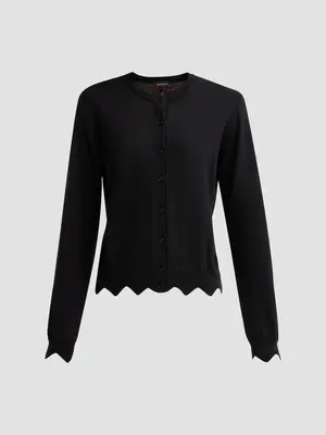 Marc Jacobs Daisy Scalloped Merino Wool-blend Cardigan - Black