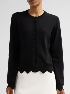 Marc Jacobs Daisy Scalloped Merino Wool-blend Cardigan