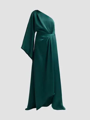 Ramy Brook Opal One-shoulder A-line Gown - Deep Emerald
