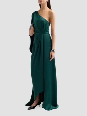 Ramy Brook Opal One-shoulder A-line Gown - Deep Emerald