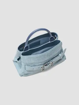 Marc Jacobs The Dakota Small Croc Suede Satchel Bag - Blue Mist