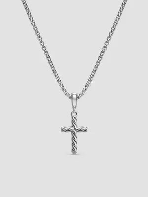 David Yurman Cable Cross Pendant Necklace In Sterling 17.5mm
