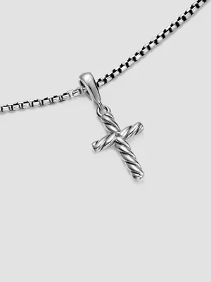David Yurman Cable Cross Pendant Necklace In Sterling 17.5mm
