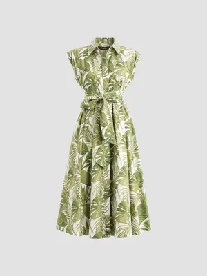 TOCCIN Serena Printed Midi Shirtdress Repeat Palm