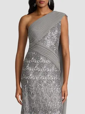 Tadashi Shoji Sequined Lace One-shoulder Gown