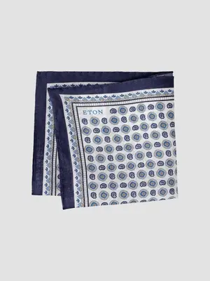 Eton Geometric Linen Pocket Square - Navy