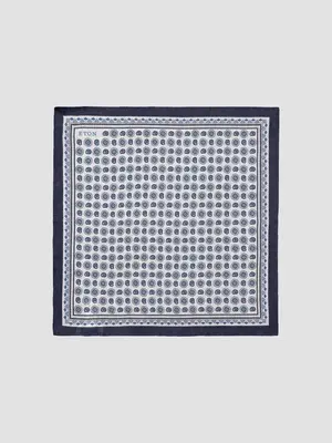 Eton Geometric Linen Pocket Square - Navy