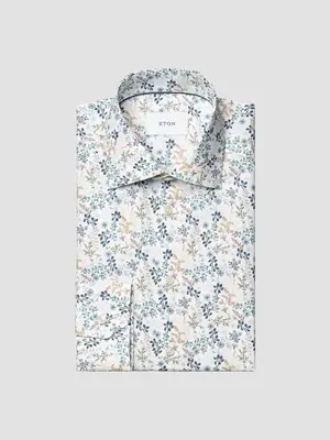 Eton Floral Slim-fit Cotton Twill Shirt - Blue