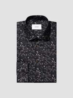 Eton Floral Slim-fit Cotton Twill Shirt - Brown