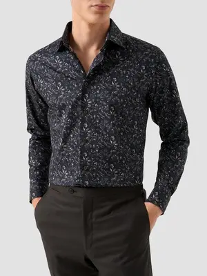 Eton Floral Slim-fit Cotton Twill Shirt - Brown