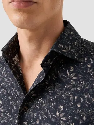 Eton Floral Slim-fit Cotton Twill Shirt - Brown
