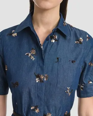 Altuzarra Kieran Embellished Denim Midi-shirtdress