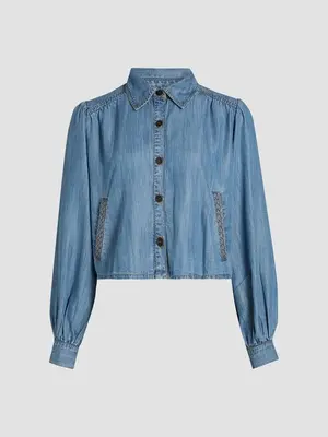 Ramy Brook Aisla Spread Collar Top - Light Chambray
