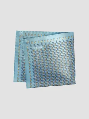 Eton Pineapple Print Silk Twill Pocket Square - Light Blue