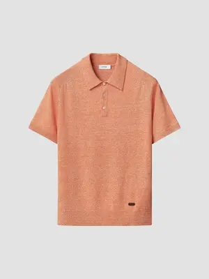 Eton Linen-cotton Fine Knit Polo Shirt - Orange