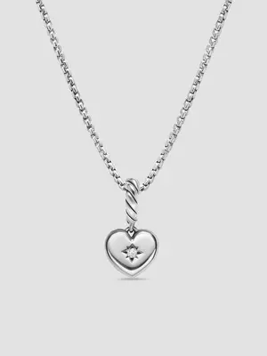 David Yurman Petite Compass Heart Amulet In Sterling With Diamond, 7.4mm