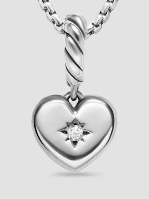 David Yurman Petite Compass Heart Amulet In Sterling With Diamond, 7.4mm
