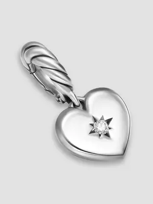 David Yurman Petite Compass Heart Amulet In Sterling With Diamond, 7.4mm