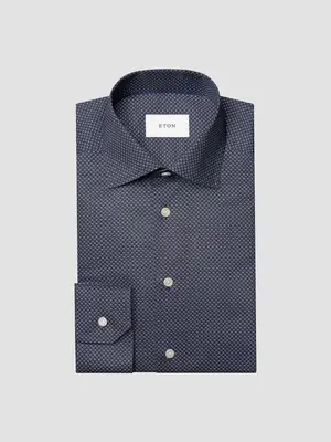 Eton Geometric Print Contemporary-fit Cotton Twill Shirt - Blue