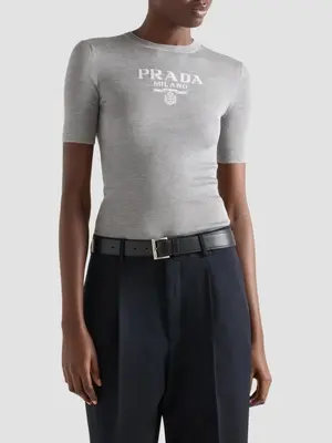 Prada Silk Crewneck Sweater With Logo