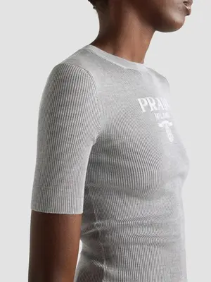 Prada Silk Crewneck Sweater With Logo