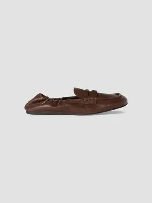 Miu Miu Ruches Nappa Leather Loafers - Brown
